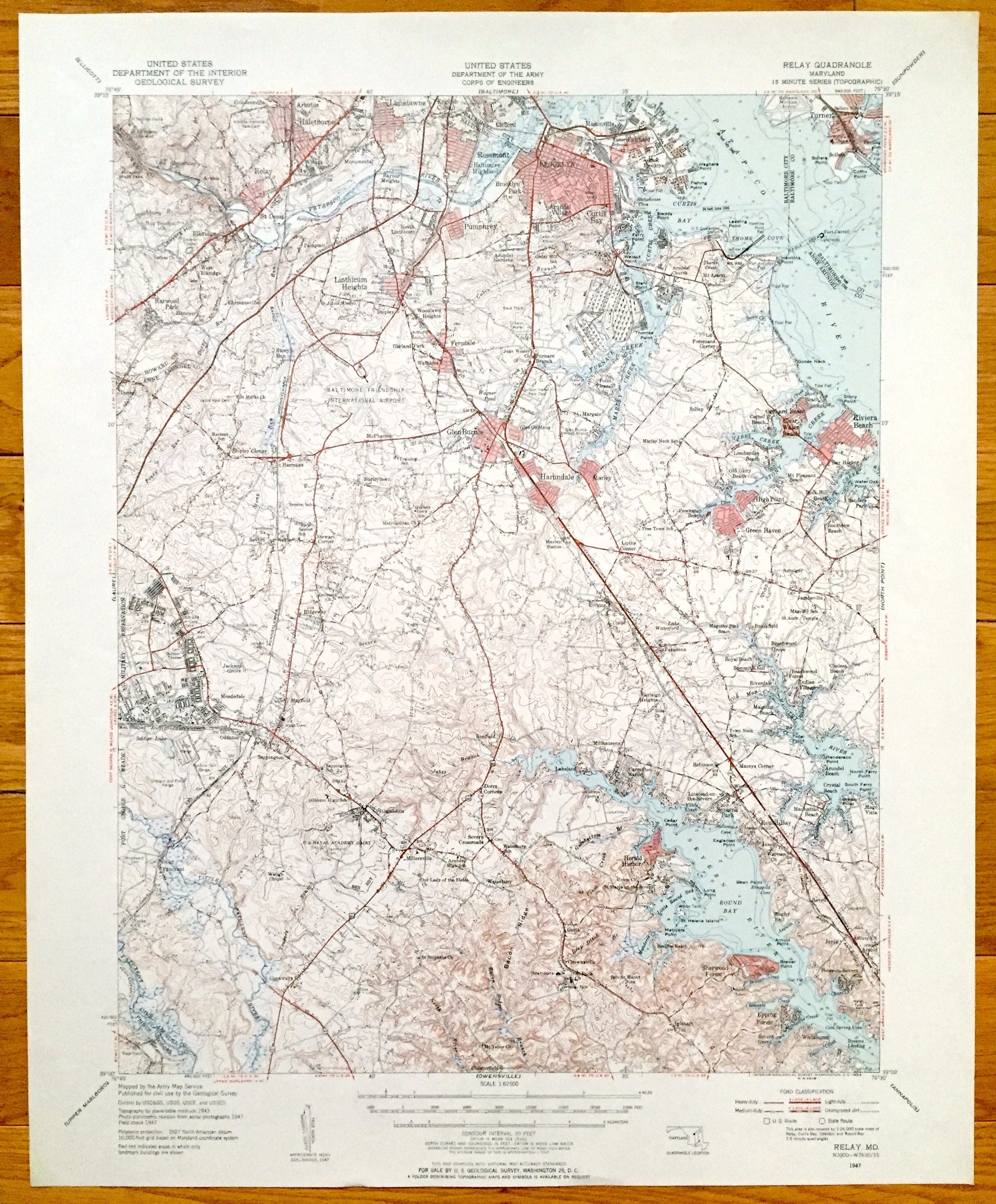 Antique Relay, Maryland 1947 US Geological Survey Topographic Map – Ba ...
