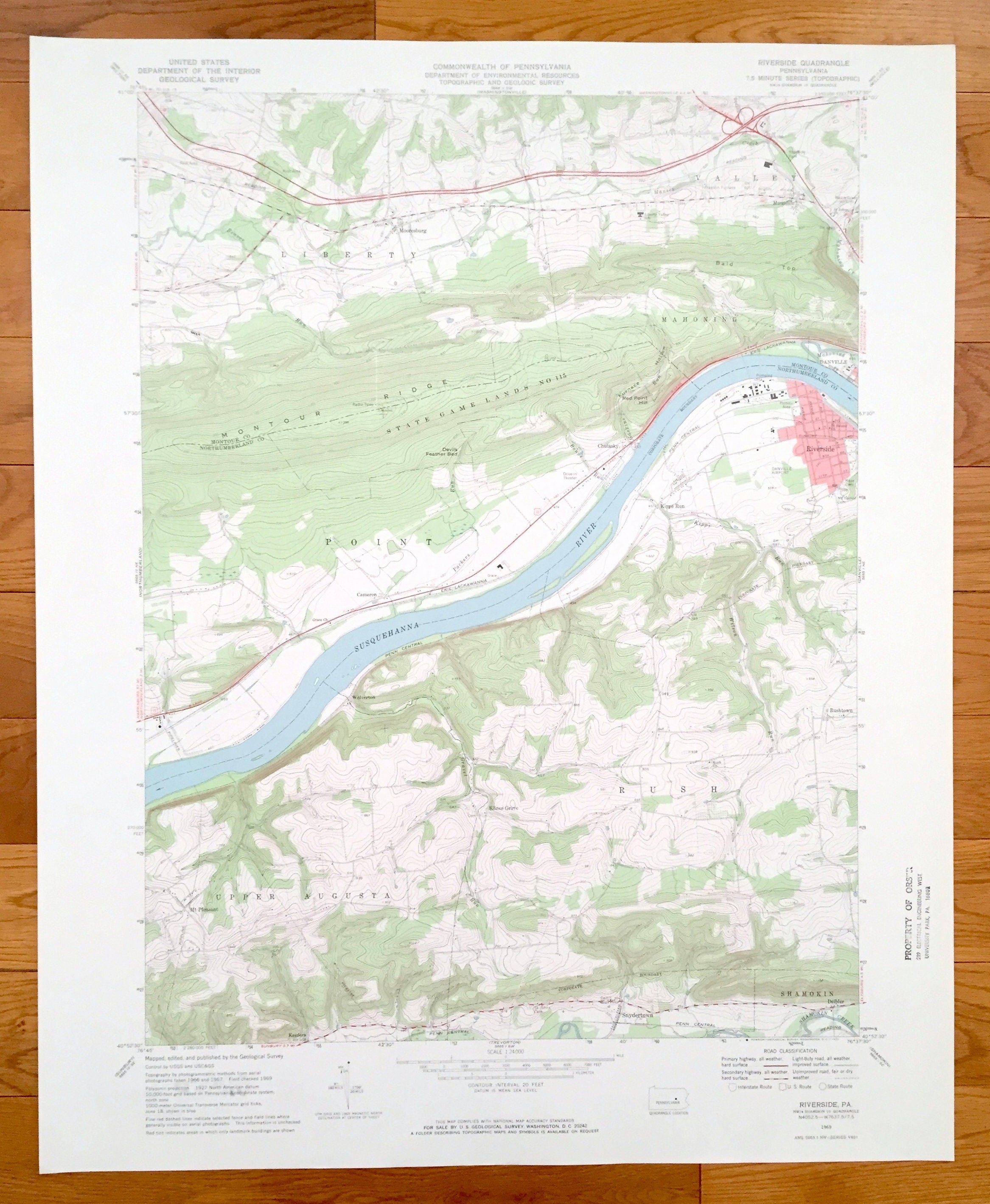 Antique Riverside, Pennsylvania 1969 US Geological Survey Topographic ...