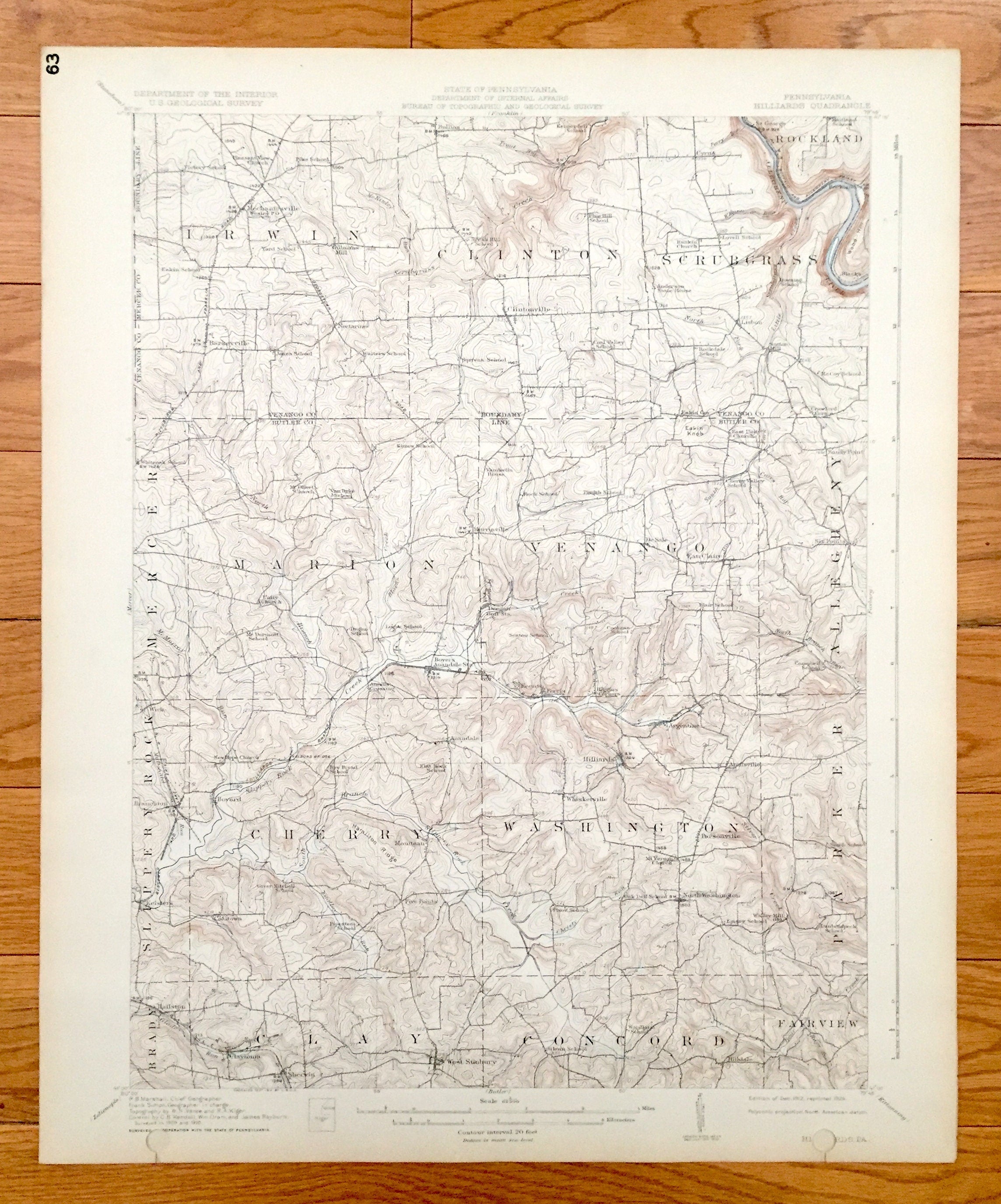 Antique Hilliards, Pennsylvania 1912 US Geological Survey Topographic ...