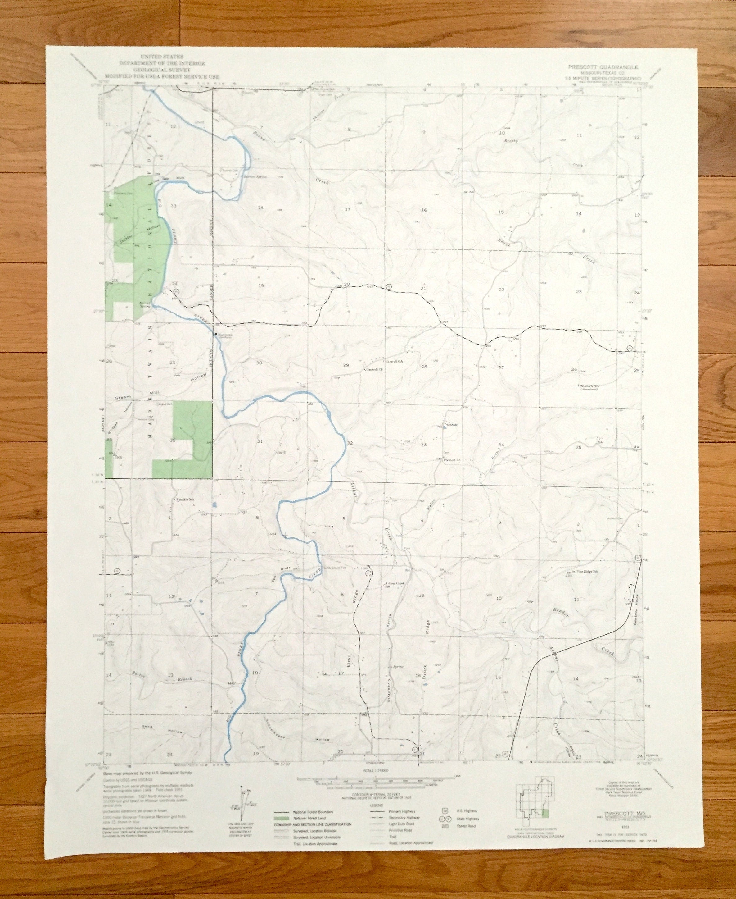 Antique Prescott, Missouri 1951 US Geological Survey Topographic Map ...